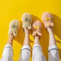 China new style wholesale plush rabbit slippers Warm pink House shoes for woman fluffy cute cartoon animal slipper ladies shoes for sale