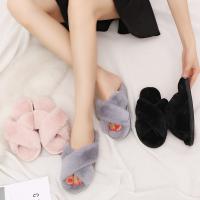China Wholesale ladies house indoor and outdoor fashion pure color ladies open toe slipper fluffy winter ladies house shoes for sale