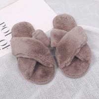 China Wholesale ladies house indoor and outdoor fashion pure color ladies open toe slipper fluffy winter ladies house shoes for sale