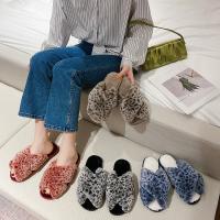China Women's Fashion Soft house Indoor slipper Home Fluffy house shoes  Cross Open Toe Fur Slides Slippers for sale