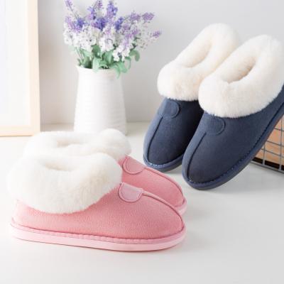 China 2021 summer hot sale faux suede ladies home solid color Round head slippers winter thick warm indoor plush cotton shoes for sale