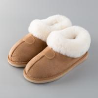 China 2021 summer hot sale faux suede ladies home solid color Round head slippers winter thick warm indoor plush cotton shoes for sale