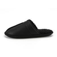 China new design black PU fuzzy slipper warm soft plush winter house indoor slipper for sale