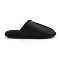 China new design black PU fuzzy slipper warm soft plush winter house indoor slipper for sale