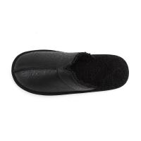 China new design black PU fuzzy slipper warm soft plush winter house indoor slipper for sale