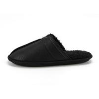 China new design black PU fuzzy slipper warm soft plush winter house indoor slipper for sale