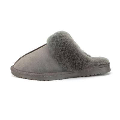 China Leather upper sheep wool lined solid color warm house indoor slippers for sale