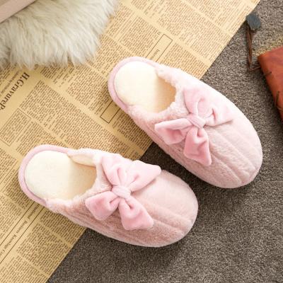 China Wholesale autumn and winter explosion models bow thickened warm plush slippers non-slip home couple shoes for sale