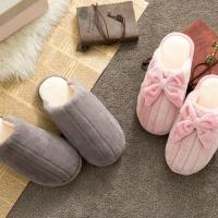 China Wholesale autumn and winter explosion models bow thickened warm plush slippers non-slip home couple shoes for sale