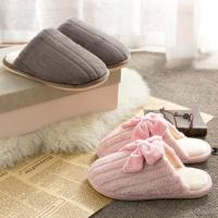 China Wholesale autumn and winter explosion models bow thickened warm plush slippers non-slip home couple shoes for sale