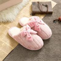 China Wholesale autumn and winter explosion models bow thickened warm plush slippers non-slip home couple shoes for sale