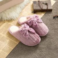 China Wholesale autumn and winter explosion models bow thickened warm plush slippers non-slip home couple shoes for sale