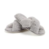 China Women  solid color open toe home  slippers Warm Cross Soft Plush Furry Faux Fur house shoes slippers for sale