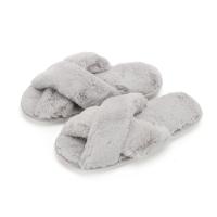 China Women  solid color open toe home  slippers Warm Cross Soft Plush Furry Faux Fur house shoes slippers for sale