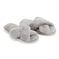 China Women  solid color open toe home  slippers Warm Cross Soft Plush Furry Faux Fur house shoes slippers for sale