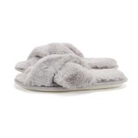 China Women  solid color open toe home  slippers Warm Cross Soft Plush Furry Faux Fur house shoes slippers for sale