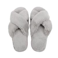 China Women  solid color open toe home  slippers Warm Cross Soft Plush Furry Faux Fur house shoes slippers for sale
