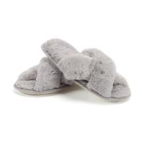China Women  solid color open toe home  slippers Warm Cross Soft Plush Furry Faux Fur house shoes slippers for sale