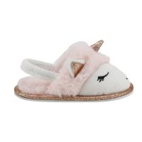 China cute unicorn faux  fur comfortable winter kids slippers warm house indoor baby  fluffy cartoon child slippers for sale
