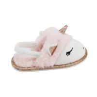 China cute unicorn faux  fur comfortable winter kids slippers warm house indoor baby  fluffy cartoon child slippers for sale