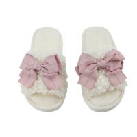 China Women Soft Sherpa With Bowknot Memory Foam Slide Lady Fluffy Slide Open Toe Slippers for sale