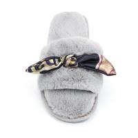 China Fashion Women Faux Fur Slider Slippers Fluffy House Slide Scarf bow Winter Slippers Open Toe  shoes for sale