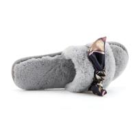 China Fashion Women Faux Fur Slider Slippers Fluffy House Slide Scarf bow Winter Slippers Open Toe  shoes for sale