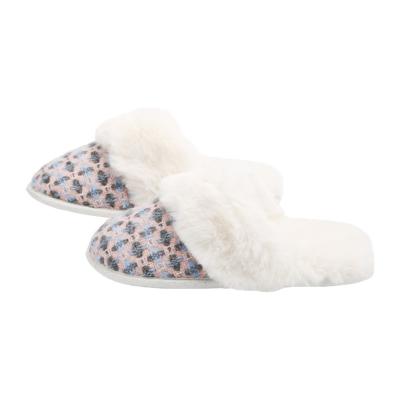 China Women Slip On Fluffy Faux Fur Warm Winter  knitted fabric Comfy house indoor Slippers for sale