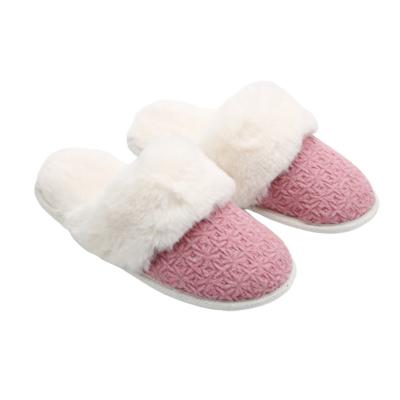 China Womens pink  Slip On Faux Fur Warm Winter Fluffy knitted Comfy house indoor Slippers for sale