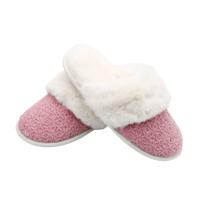 China Womens pink  Slip On Faux Fur Warm Winter Fluffy knitted Comfy house indoor Slippers for sale