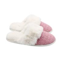 China Womens pink  Slip On Faux Fur Warm Winter Fluffy knitted Comfy house indoor Slippers for sale
