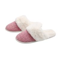 China Womens pink  Slip On Faux Fur Warm Winter Fluffy knitted Comfy house indoor Slippers for sale