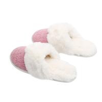 China Womens pink  Slip On Faux Fur Warm Winter Fluffy knitted Comfy house indoor Slippers for sale