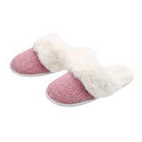 China Womens pink  Slip On Faux Fur Warm Winter Fluffy knitted Comfy house indoor Slippers for sale