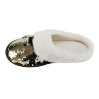 China ladies house indoor slippers  women bedroom home mesh golden sequin faux fur gslippers for sale