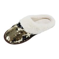 China ladies house indoor slippers  women bedroom home mesh golden sequin faux fur gslippers for sale