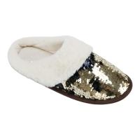 China ladies house indoor slippers  women bedroom home mesh golden sequin faux fur gslippers for sale