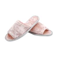 China Open Toe Pink  Ladies House Slipper Pure Color Velvet Soft Soles for sale