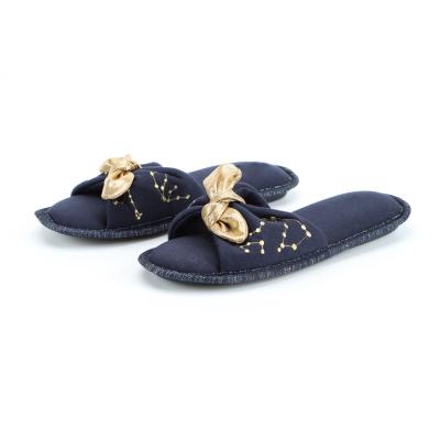 China Indoor Gold Bowknot Sandal Flat Sole Slippers Custom  For Woman for sale