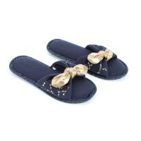 China Indoor Gold Bowknot Sandal Flat Sole Slippers Custom  For Woman for sale