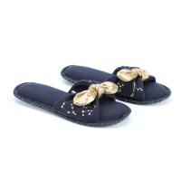 China Indoor Gold Bowknot Sandal Flat Sole Slippers Custom  For Woman for sale
