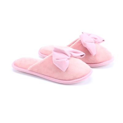 China Furry Home Slipper Shoes Ladies Bowknot Pink Plush Ladies House Slipper for sale