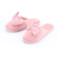 China Furry Home Slipper Shoes Ladies Bowknot Pink Plush Ladies House Slipper for sale