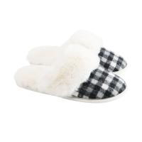China Fluffy Faux Fur Women Slipper Shoes Winter Long Plush Grid Pattern for sale