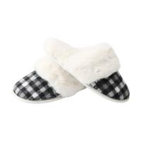 China Fluffy Faux Fur Women Slipper Shoes Winter Long Plush Grid Pattern for sale