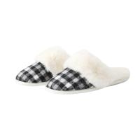 China Fluffy Faux Fur Women Slipper Shoes Winter Long Plush Grid Pattern for sale