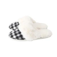 China Fluffy Faux Fur Women Slipper Shoes Winter Long Plush Grid Pattern for sale