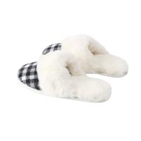 China Fluffy Faux Fur Women Slipper Shoes Winter Long Plush Grid Pattern for sale