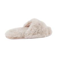 China Women Pink Flat Slippers Fuzzy Sandals Faux Fur Home Open Toe Flat Shoes for sale