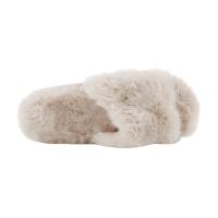 China Women Pink Flat Slippers Fuzzy Sandals Faux Fur Home Open Toe Flat Shoes for sale